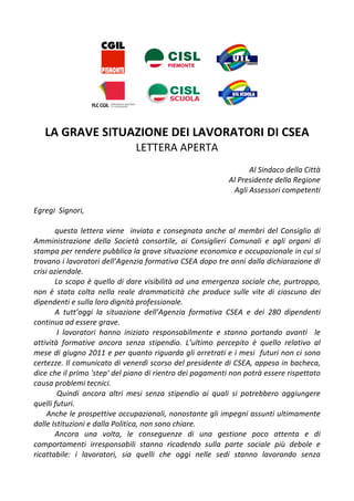 Lettera aperta cgil cisl uil su csea | PDF | Human Resources | Business