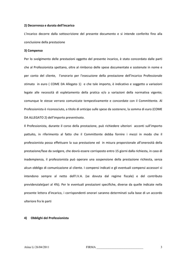 Lettera incarico professionale 26.4.11