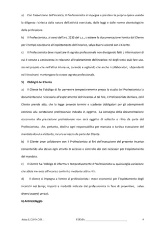 Lettera incarico professionale 26.4.11