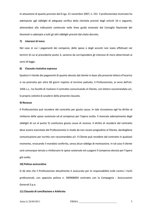 Lettera incarico professionale 26.4.11
