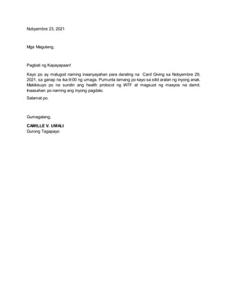Letter card giving | DOCX