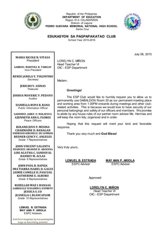 Letter club room assignment | DOCX