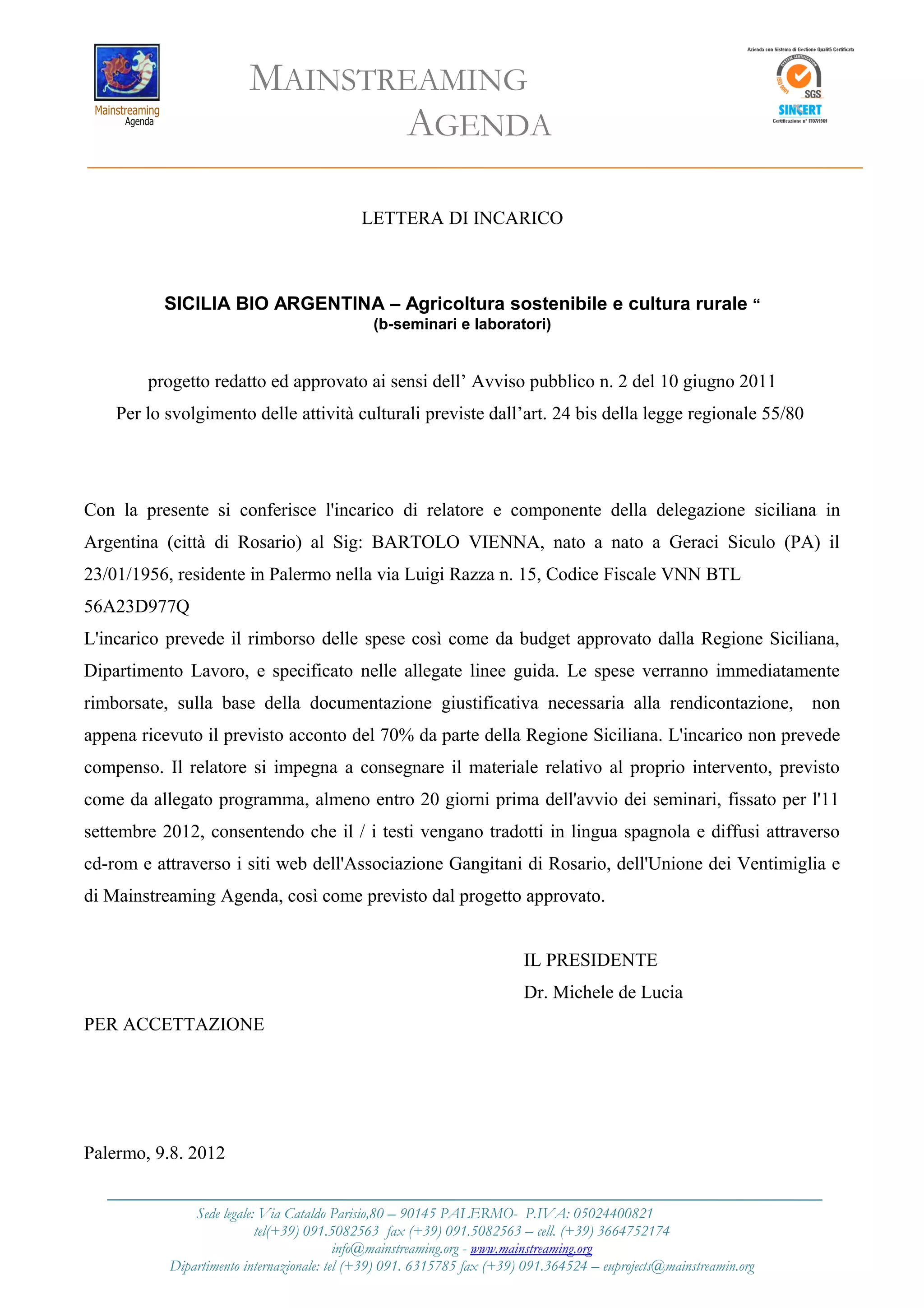 Lettere incarico vienna | PDF