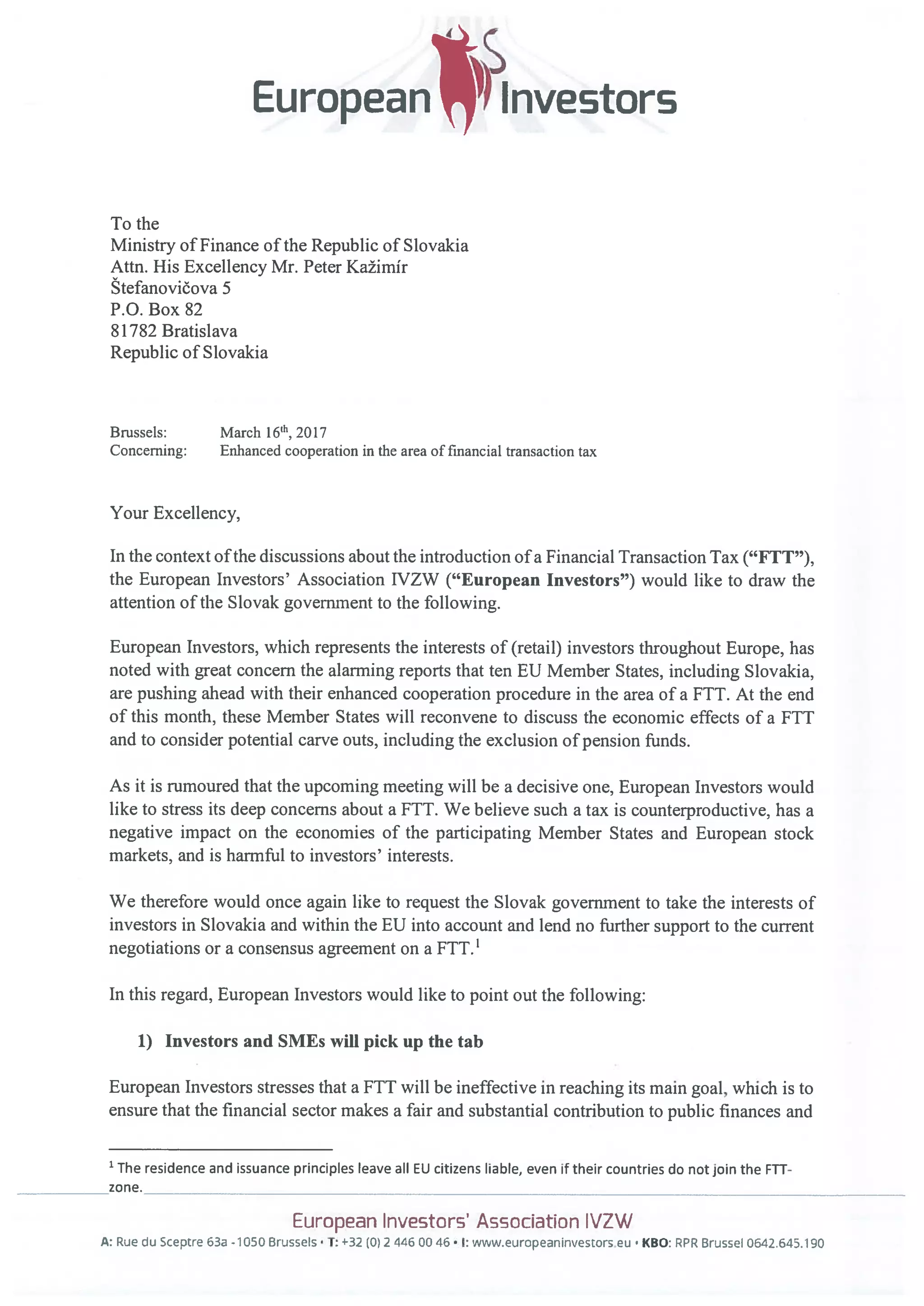 Letter european investors - government of the Slovak republic | PDF