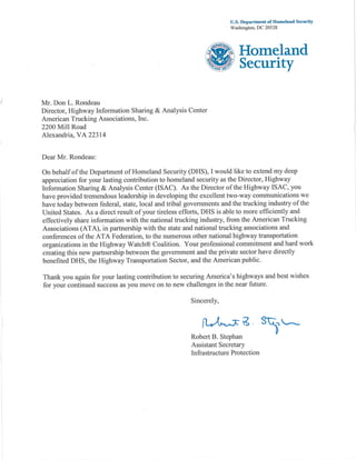 Don L. Rondeau - Letter of Appreciation DHS Under Secretary | PDF