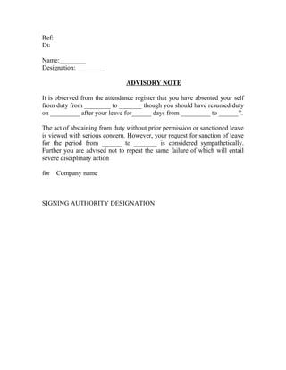 Letter for absenteeism_507 | DOC