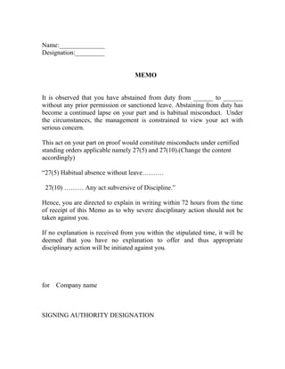 Letter for absenteeism_507 | DOC