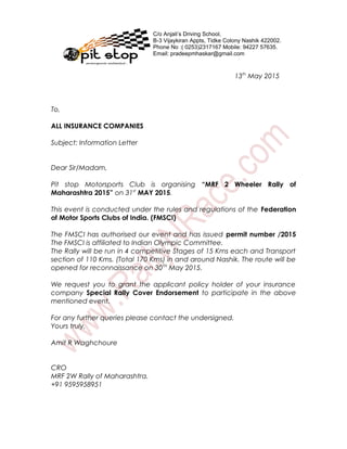 Letter for insurance | DOC
