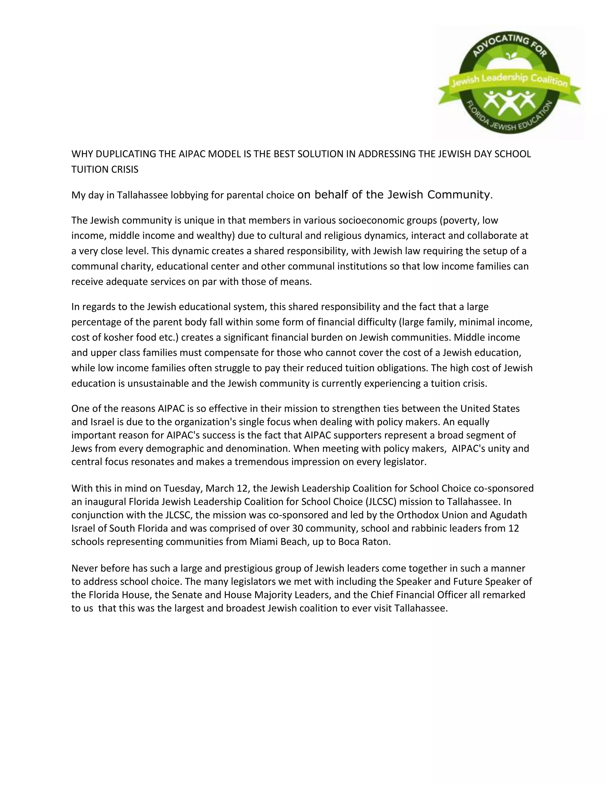 Why Duplicating the AIPAC Model is the Best Solution in Addressing the ...