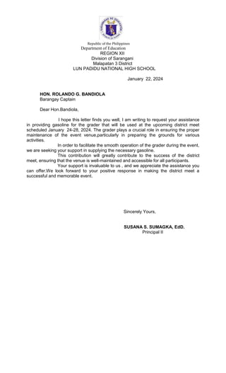 Letter for the Barangay captain to request a gasoline gasoline.docx ...