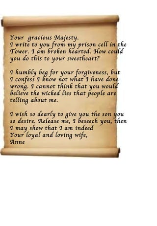 Letter from Anne Boleyn homework