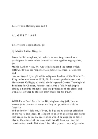 Letter From Birmingham Jail 1 A U G U S T 1 9 6 3 .docx