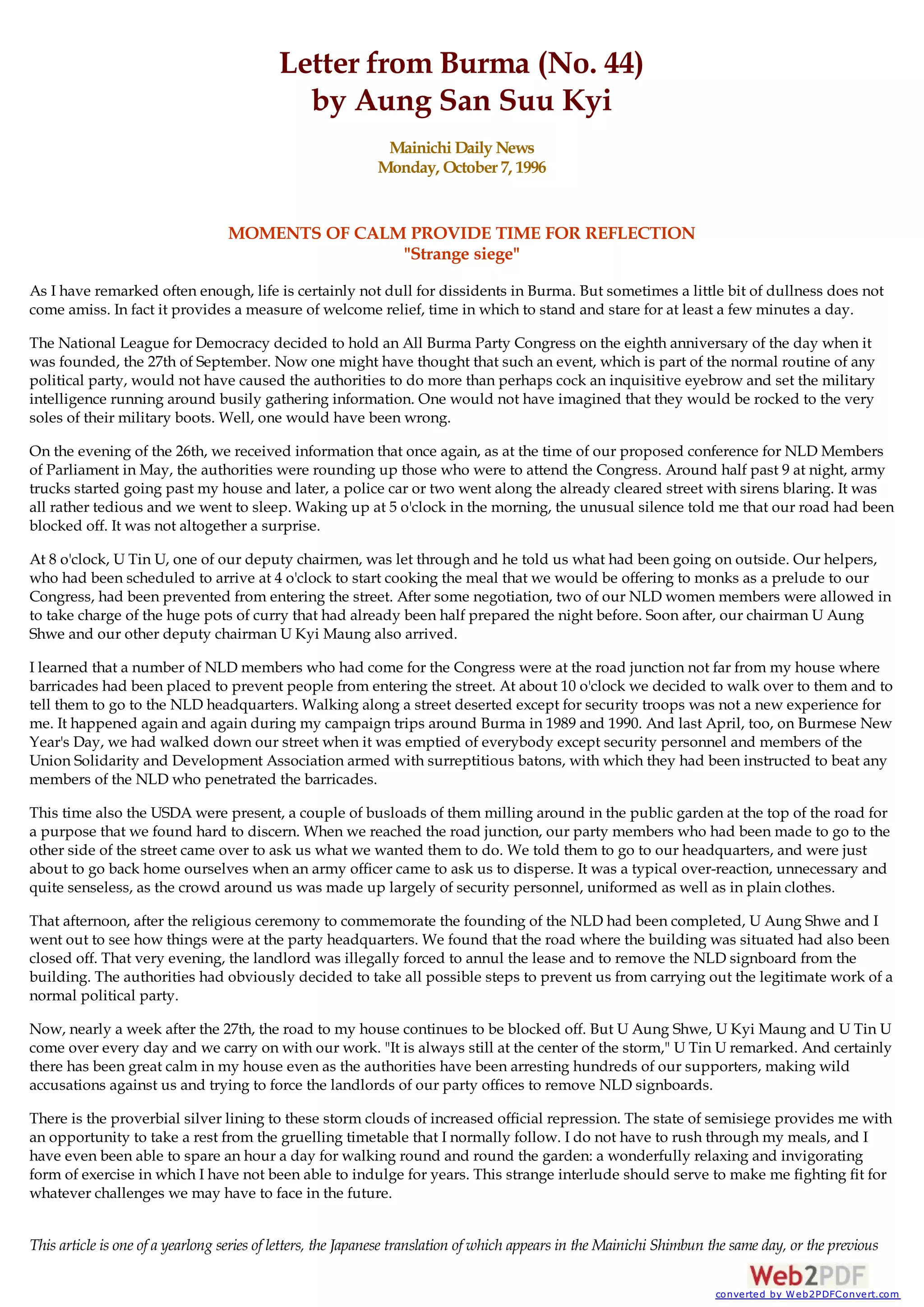 Letters from Burma Letter by Aung San Suu Kyi -SEEDS OF DEMOCRACY ...