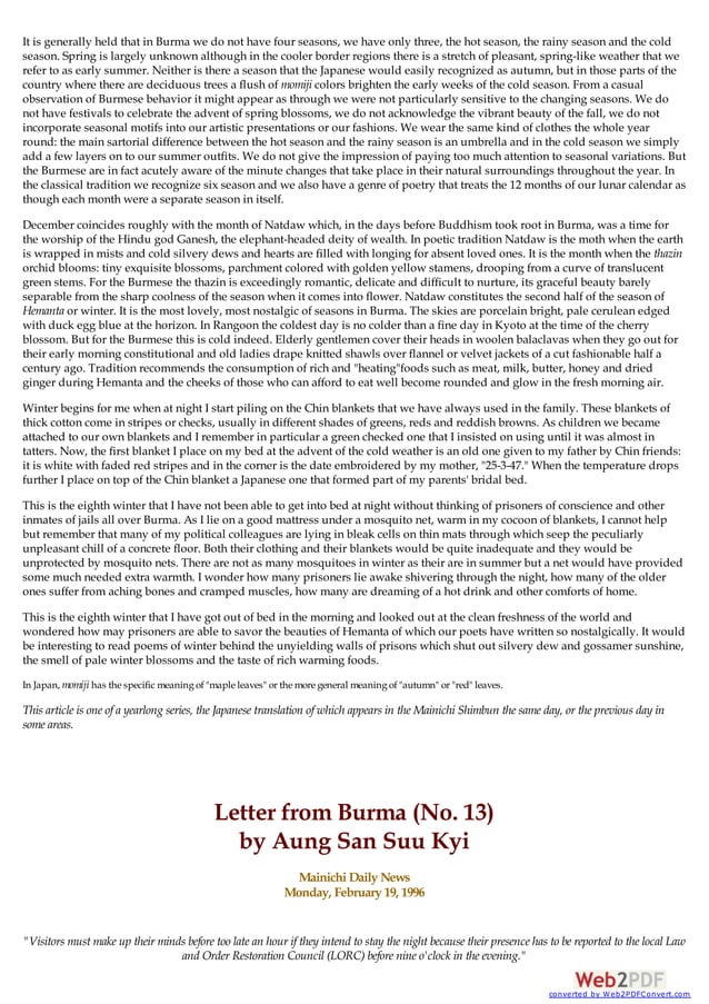 Letters from Burma Letter by Aung San Suu Kyi -SEEDS OF DEMOCRACY ...