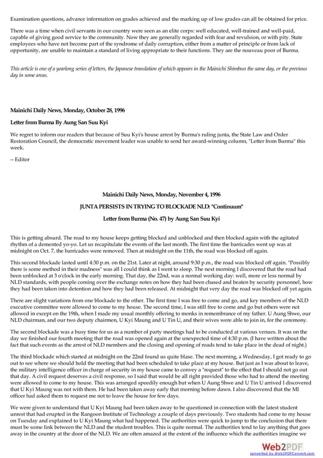 Letters from Burma Letter by Aung San Suu Kyi -SEEDS OF DEMOCRACY ...