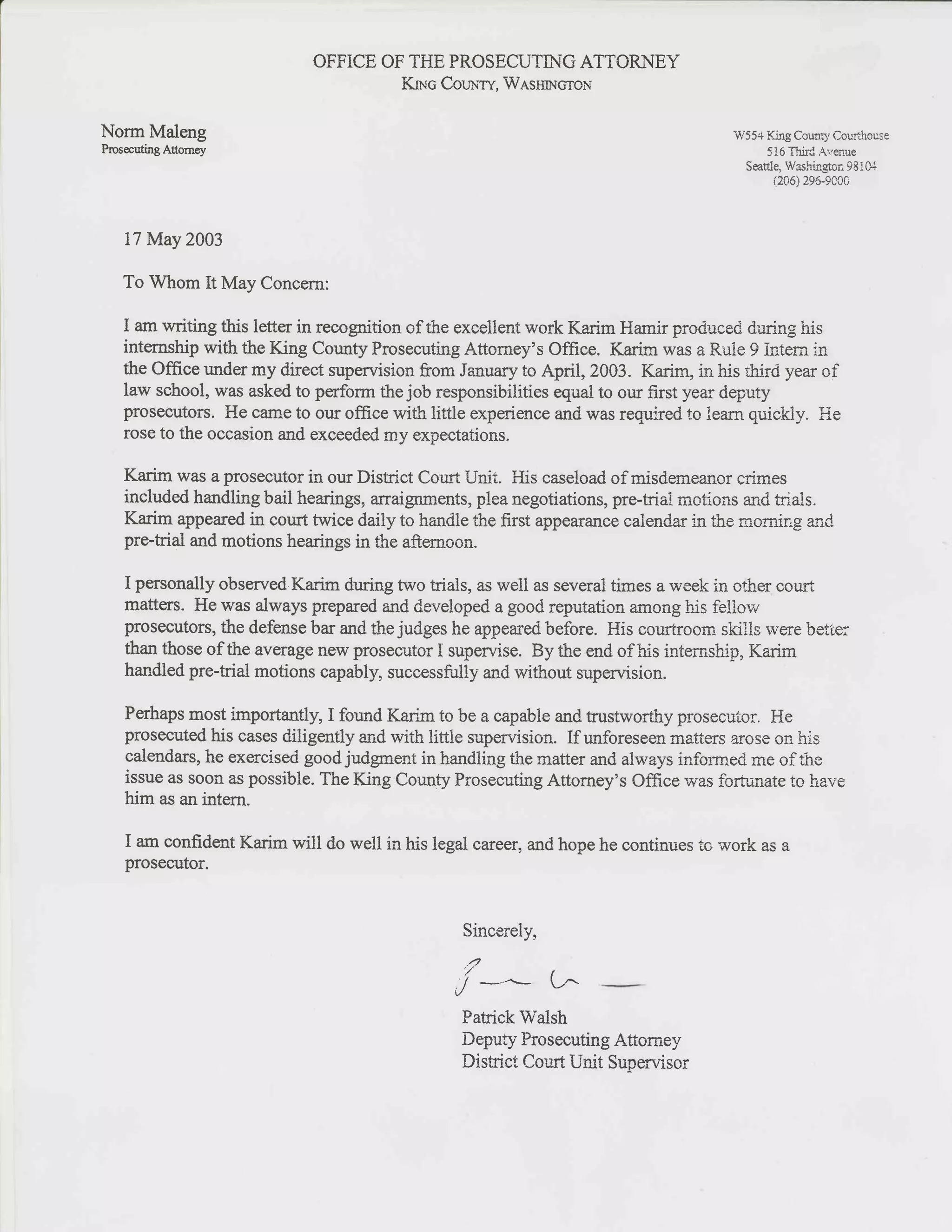 Karim Hamir Letter from patrick_walsh | PDF