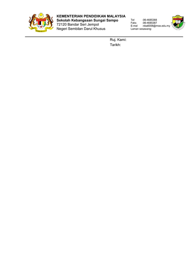 Letter head SKSS kosong sk sungai sampo 72120 bandar seri jempol negeri ...