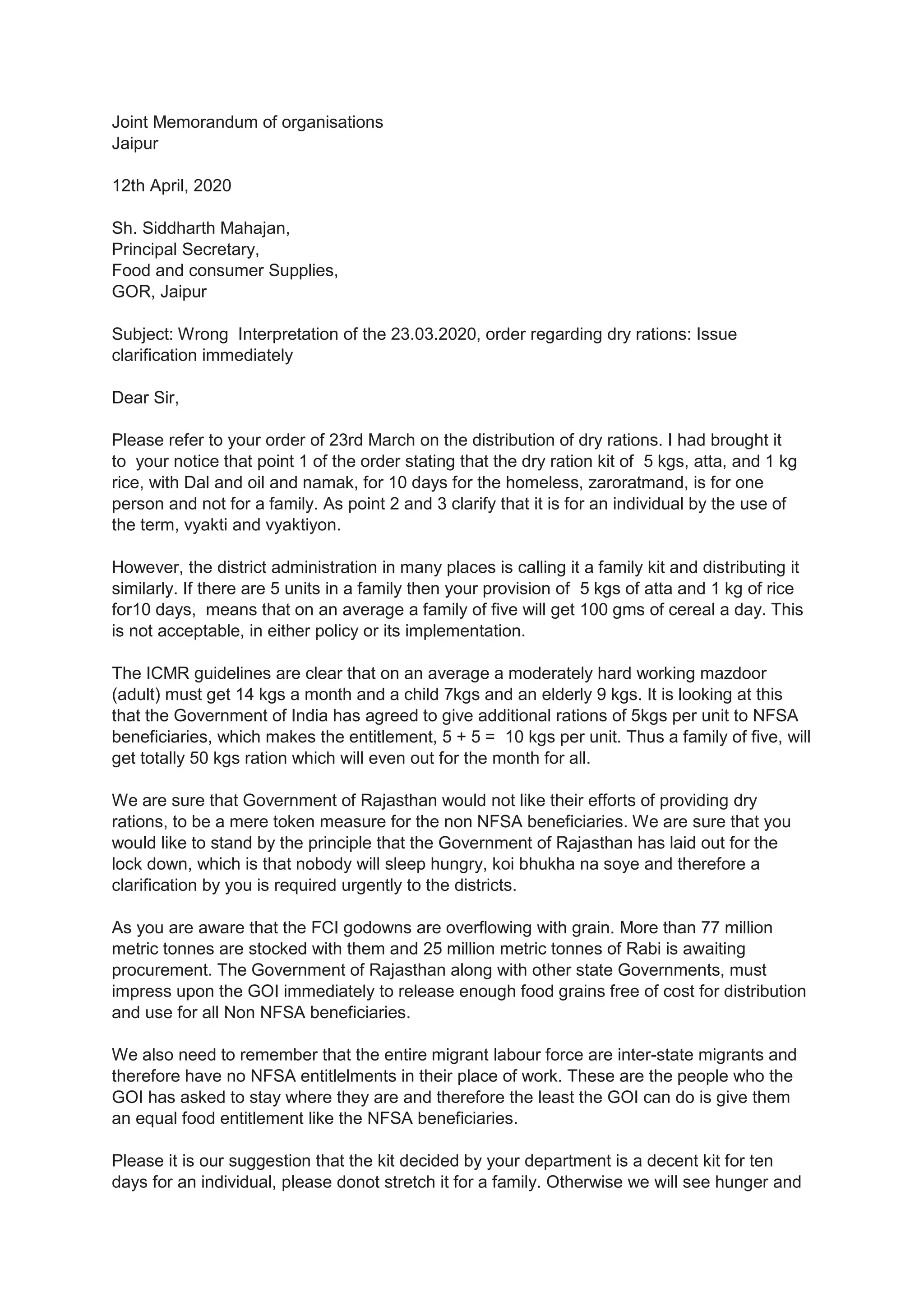 Letter joint memorandum of organisations | PDF