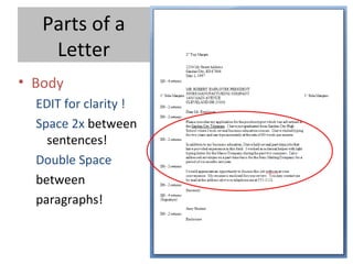 Parts of Block Letter with Student Notes | PPT