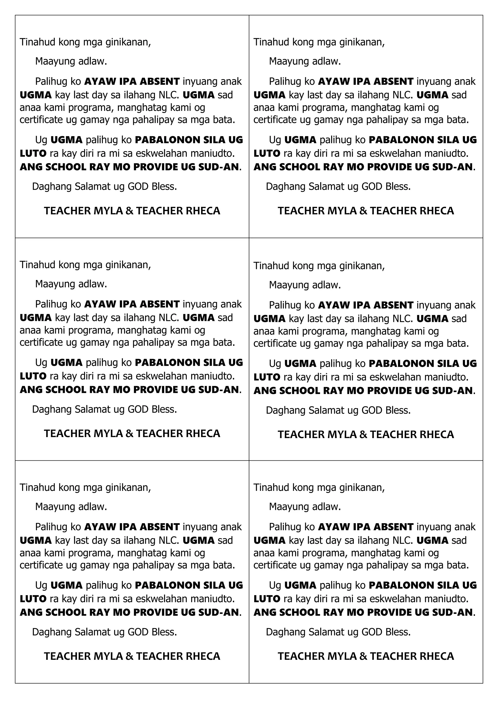 Letter Notice for pupils NLC Closing 2024 | PDF