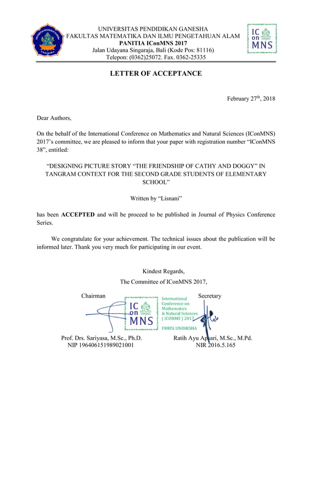 Letter of Acceptance IOP Journal