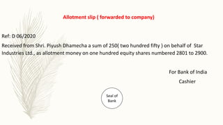 Letter of allotment for share | PPTX