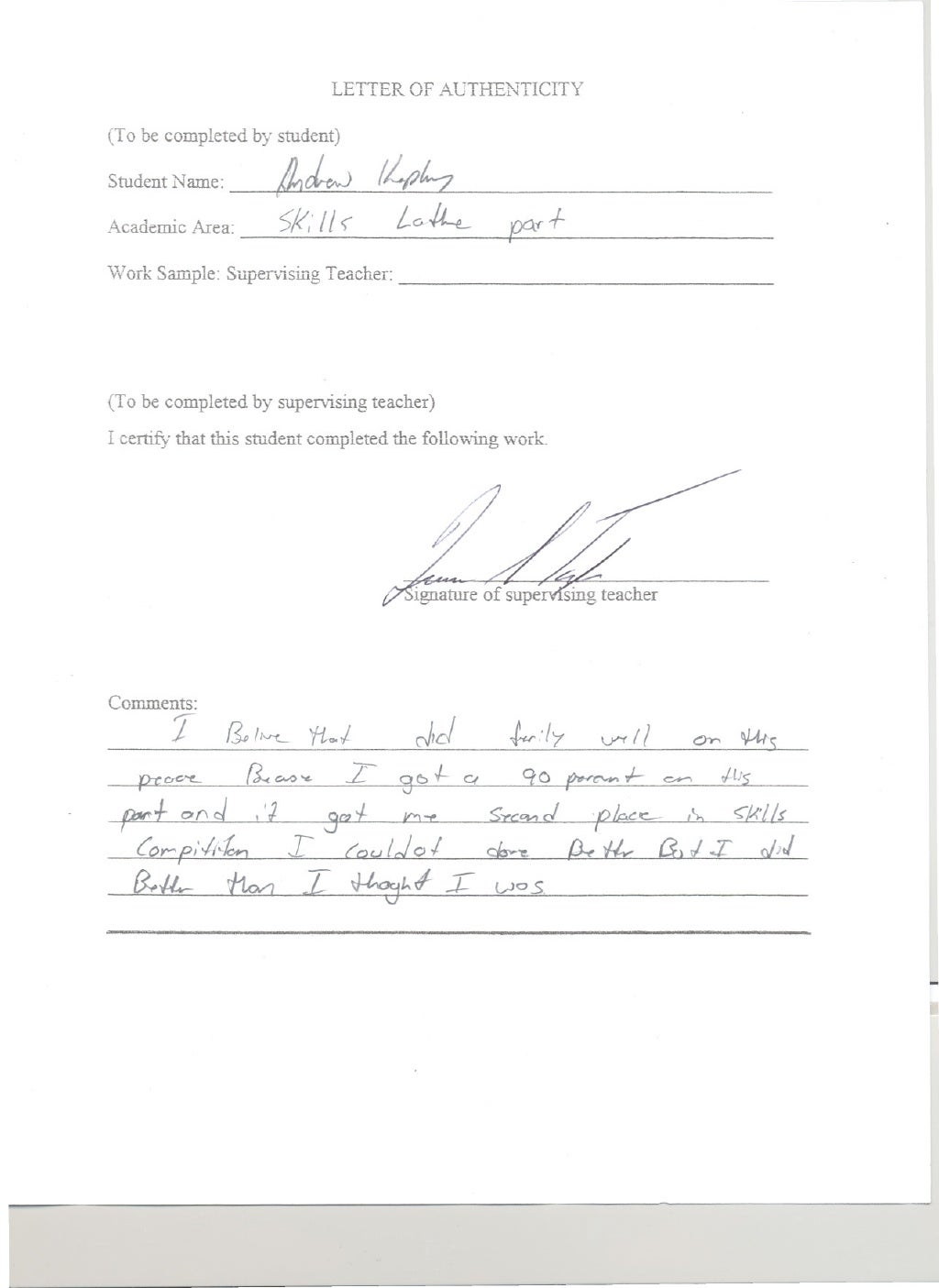 Letter Of Authenticity Skills