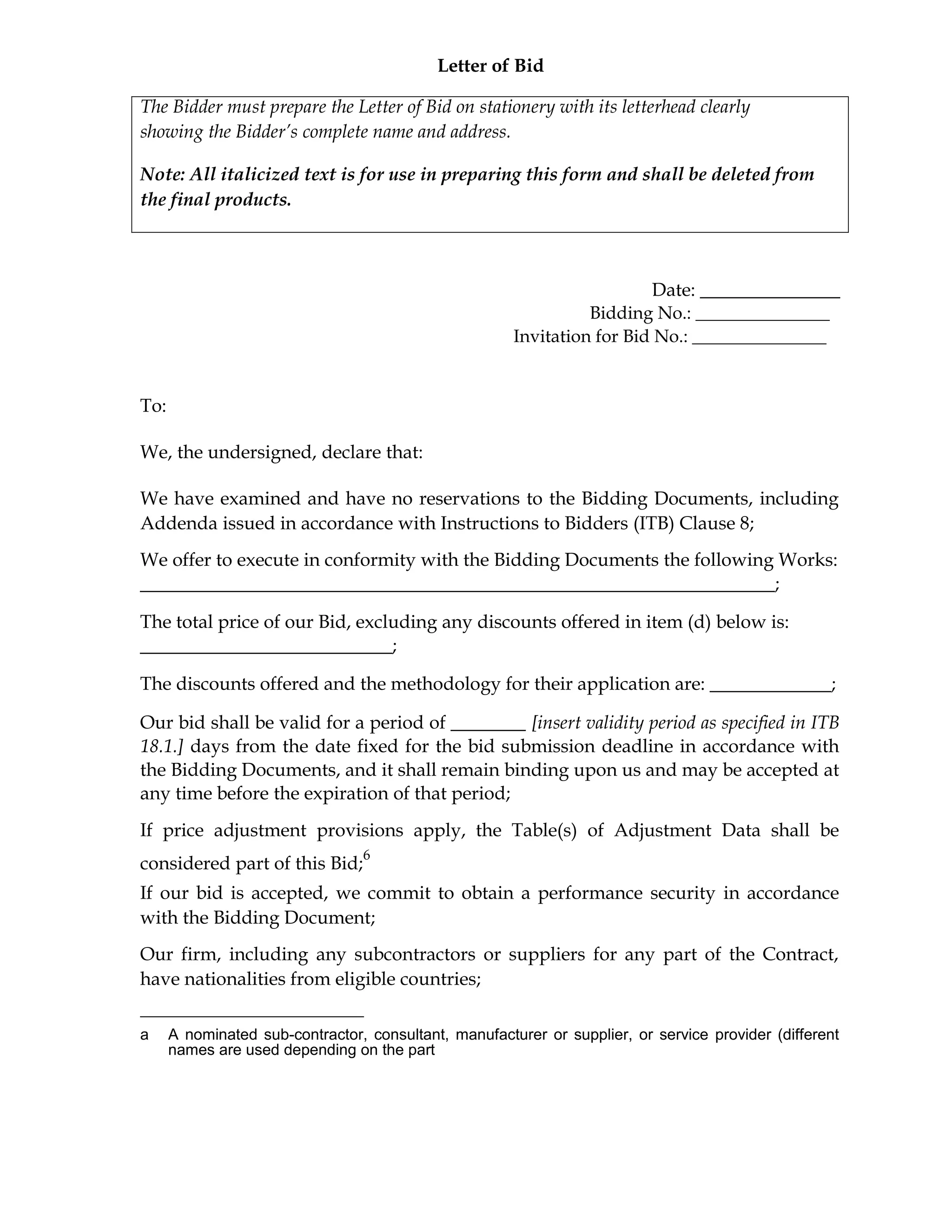 Letter of bid | DOC