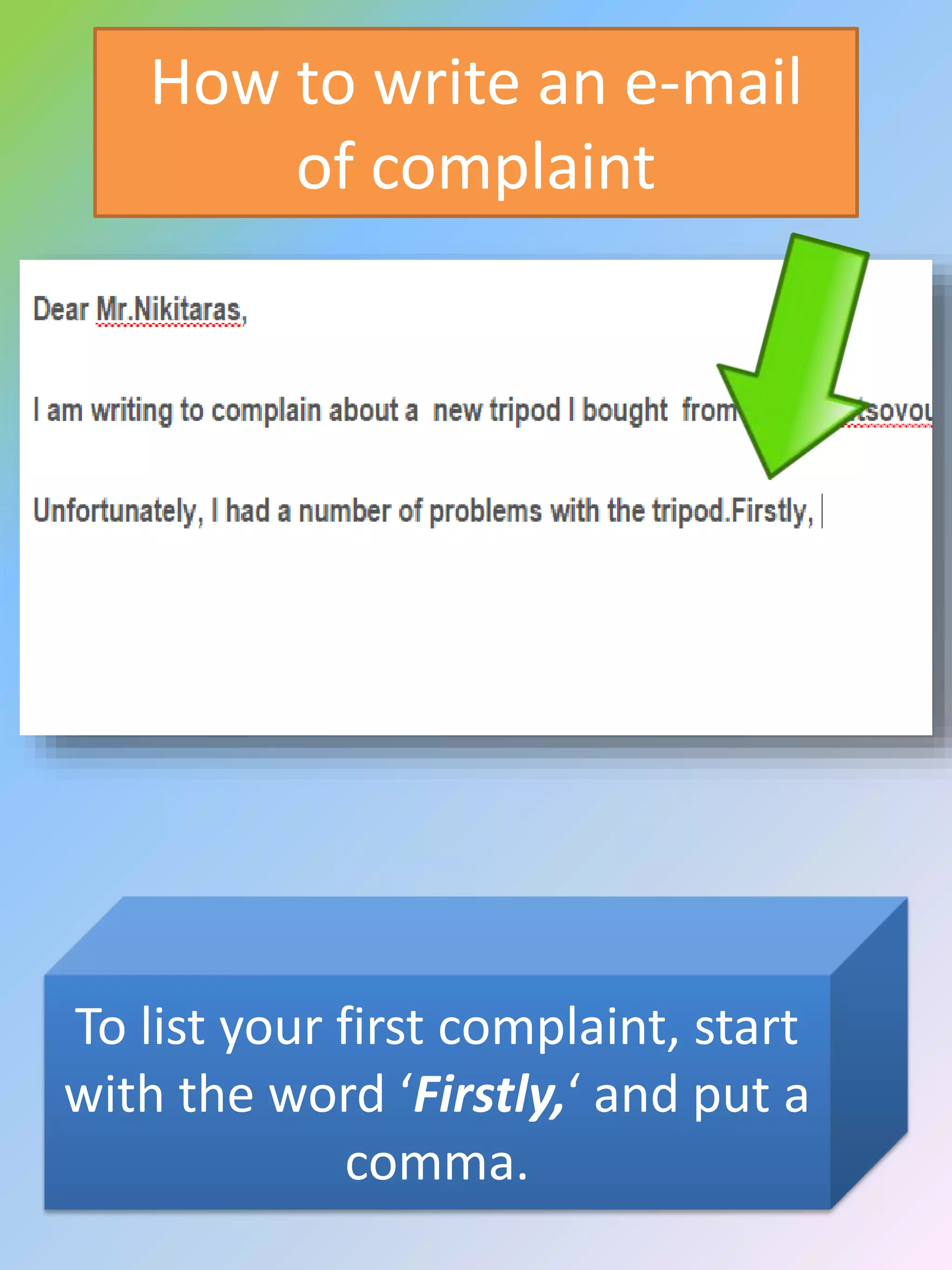 How to write an e-mail of complaint about a faulty product | PPT