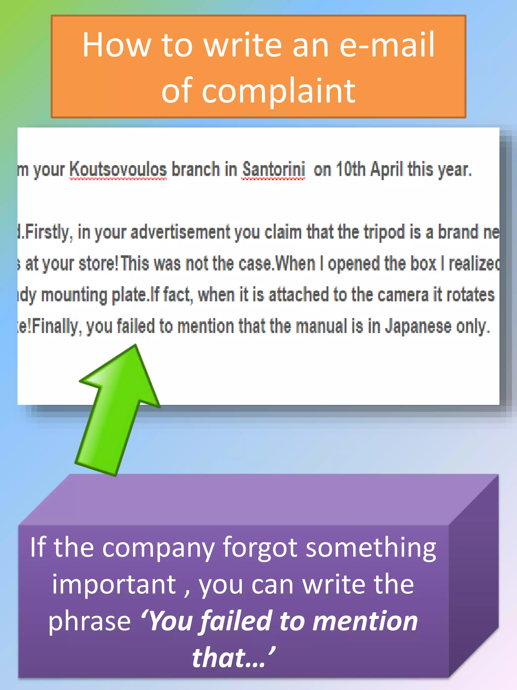 How to write an e-mail of complaint about a faulty product | PPT