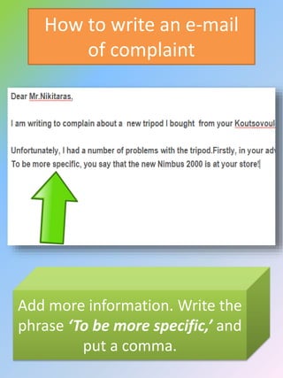How to write an e-mail of complaint about a faulty product | PPT