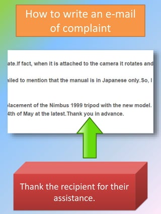 How to write an e-mail of complaint about a faulty product | PPT