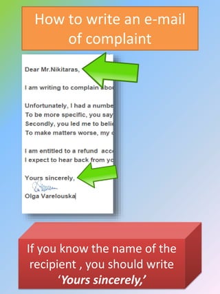 How to write an e-mail of complaint about a faulty product | PPT