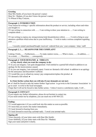 LETTER OF COMPLAINT PHRASES | DOC