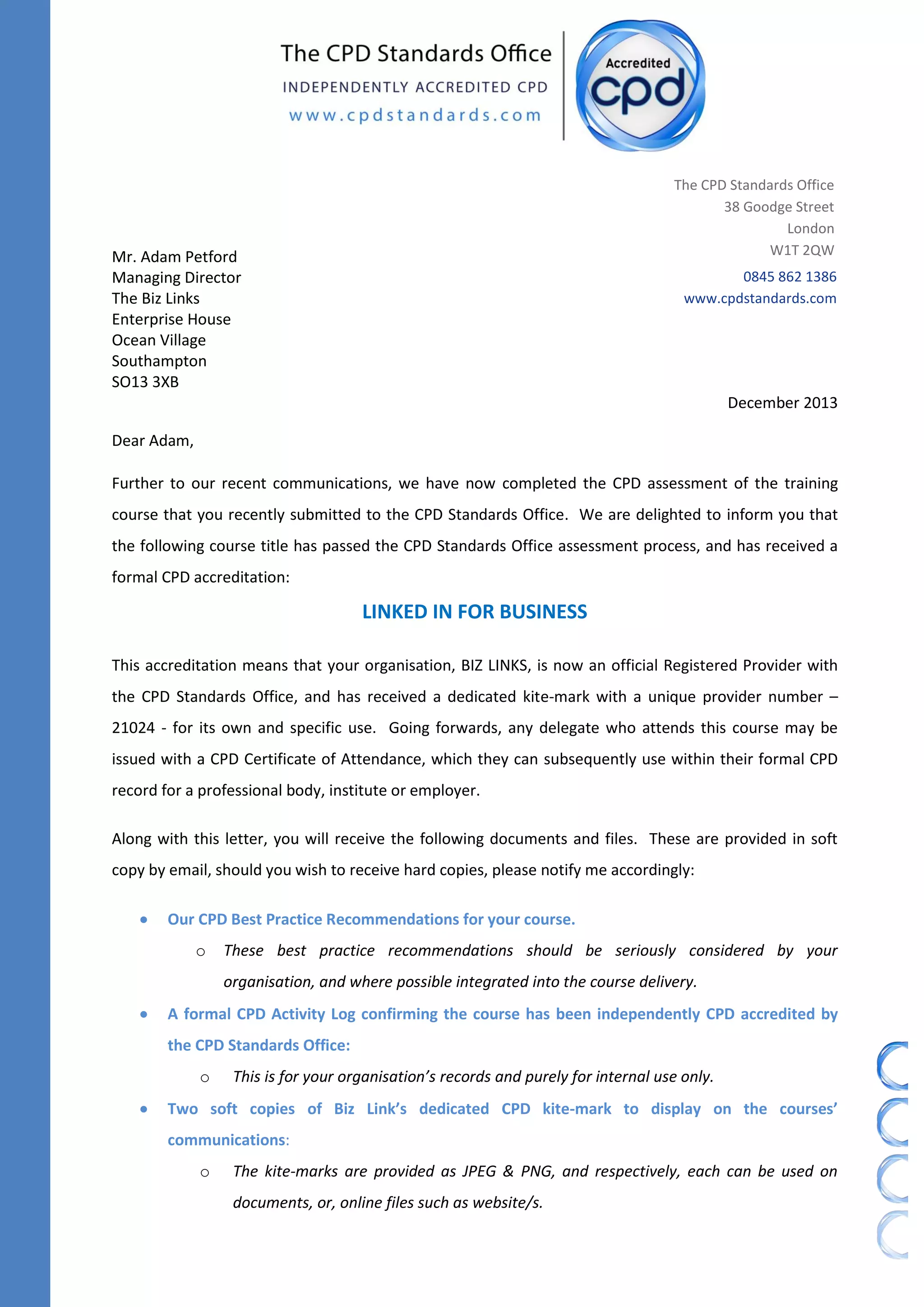 Letter of cpd confirmation 21024 | PDF