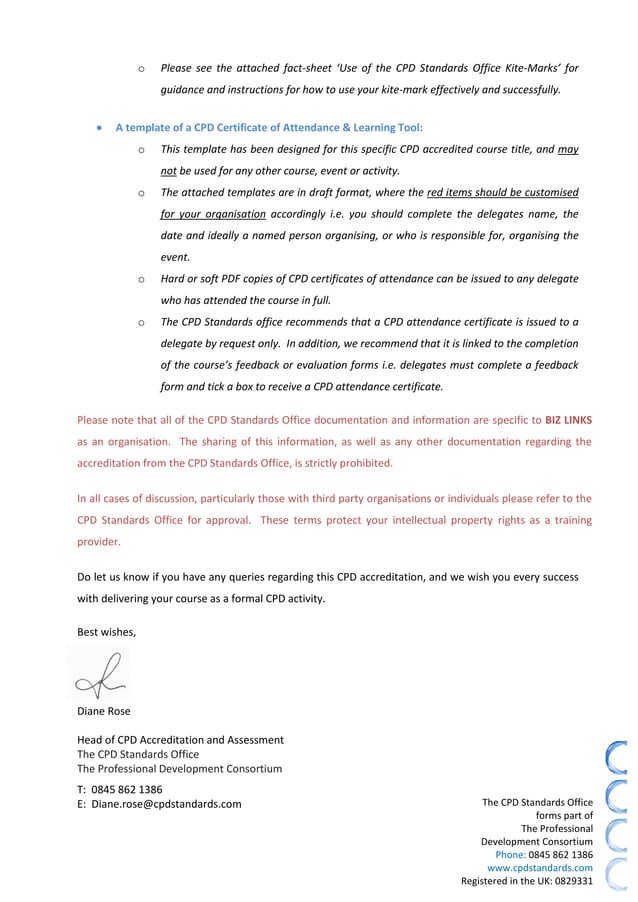 Letter of cpd confirmation 21024 | PDF