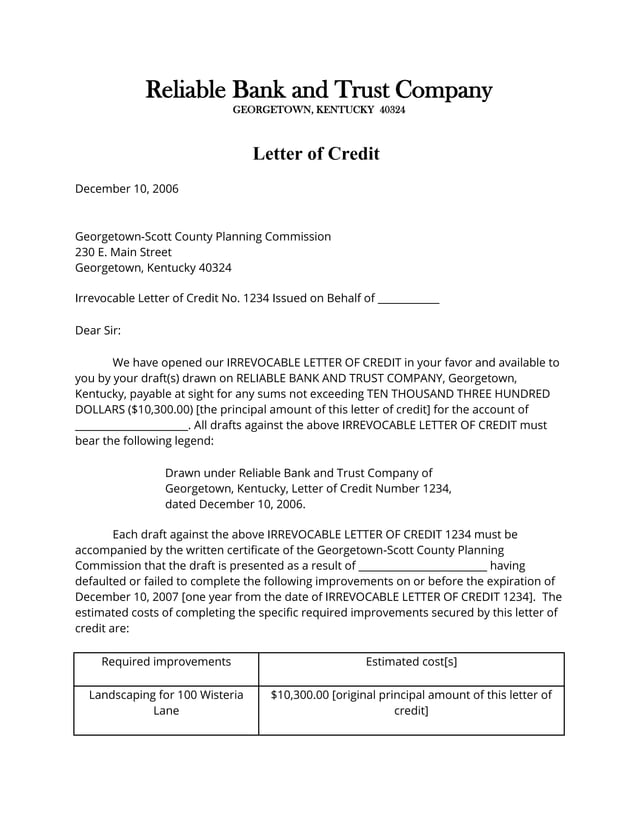 Sample Letter of Credit | PDF