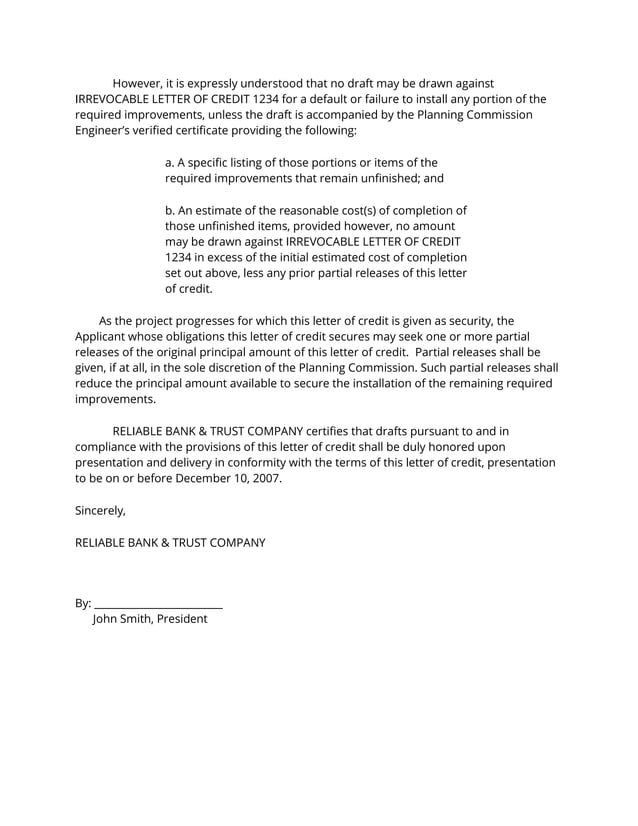 Sample Letter of Credit