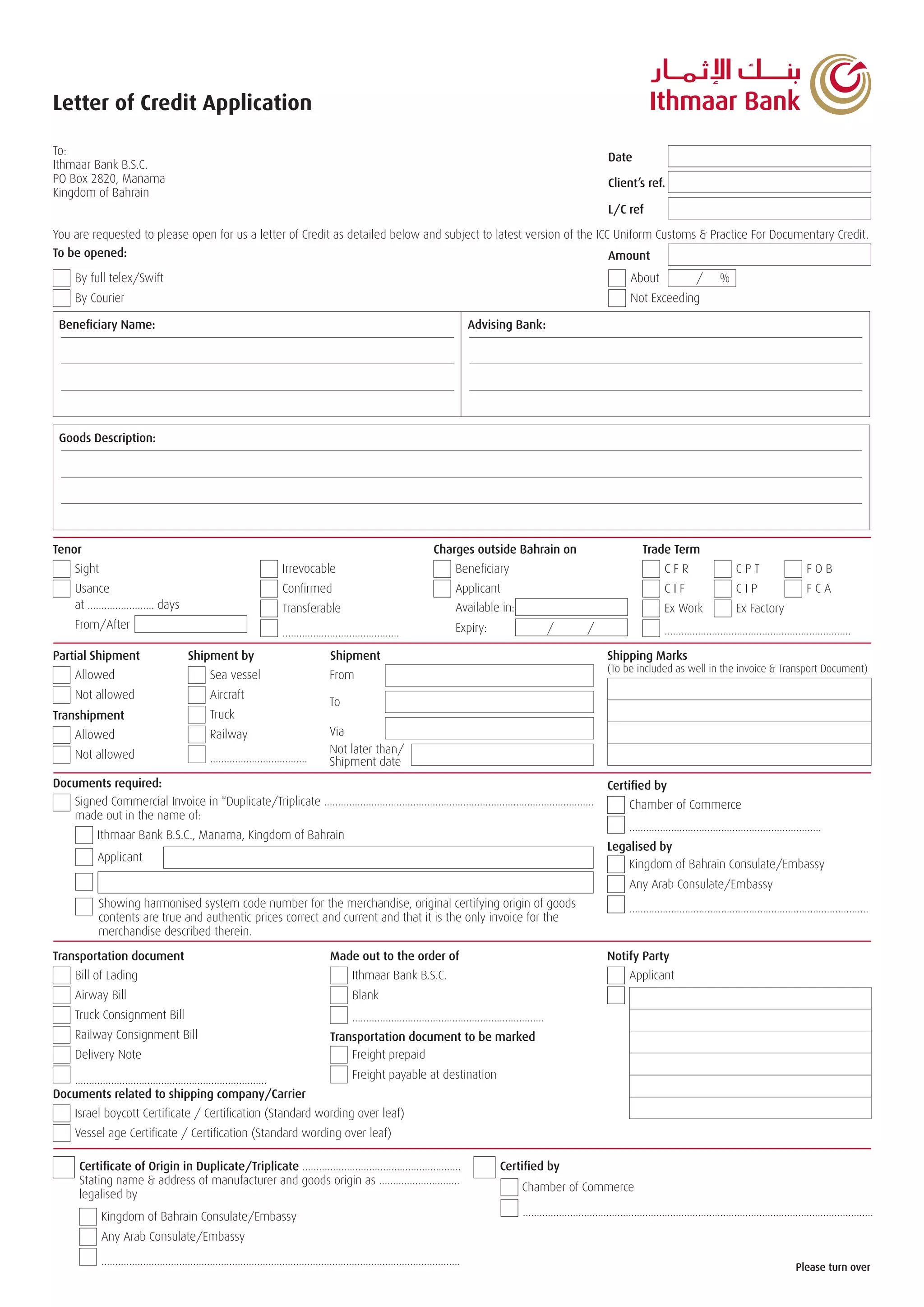 Letter of credit_application | PDF