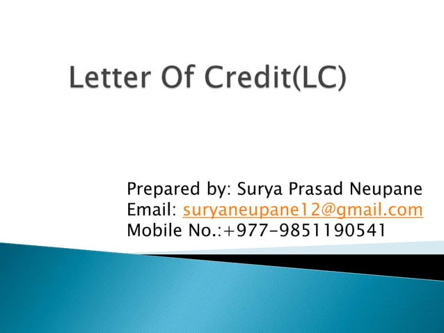 Letter of Credit(LC), PPT of LC | PPTX