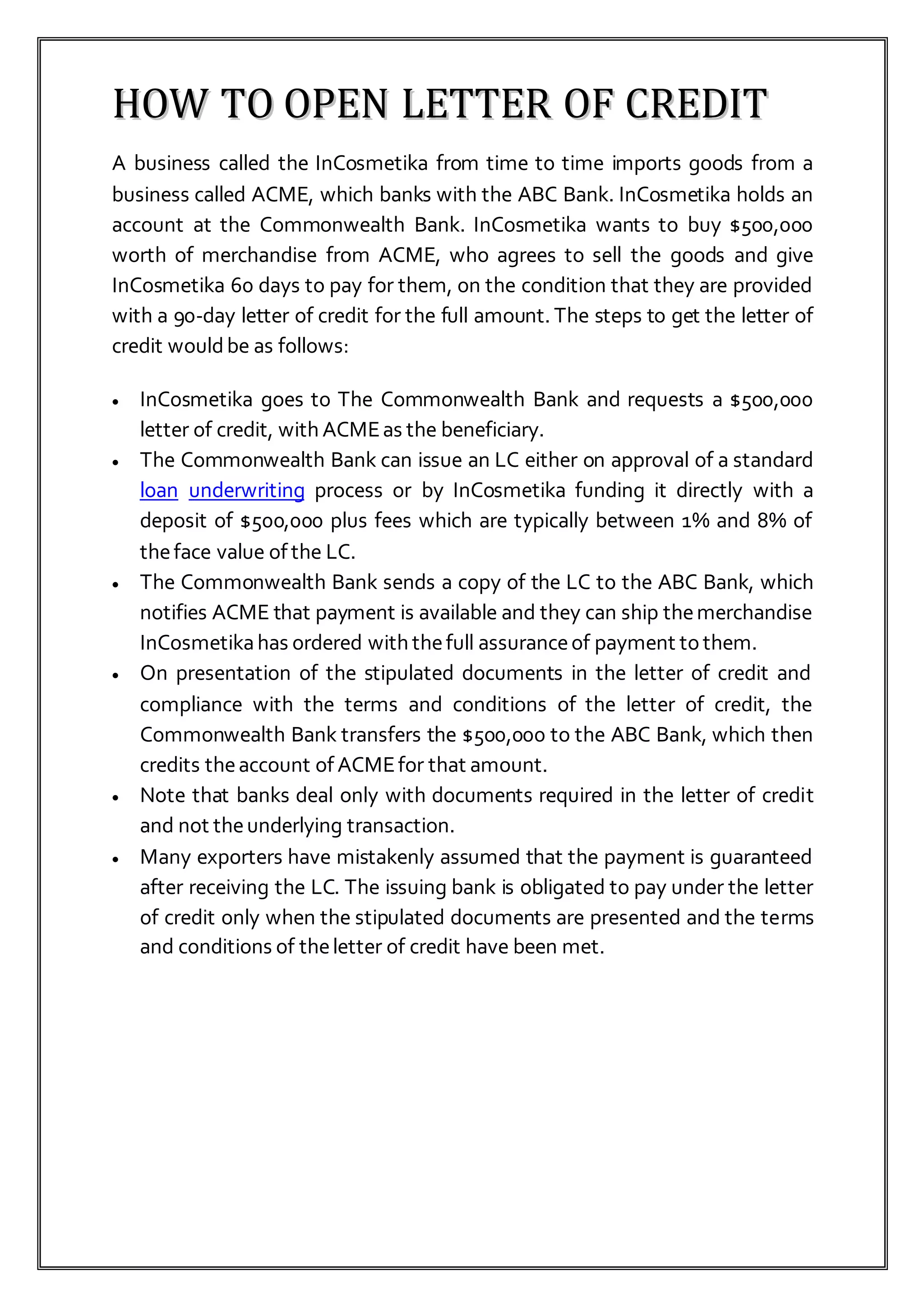 Letter of credit report | DOCX