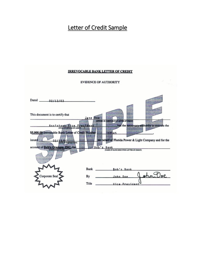Letter of credit sample | PDF