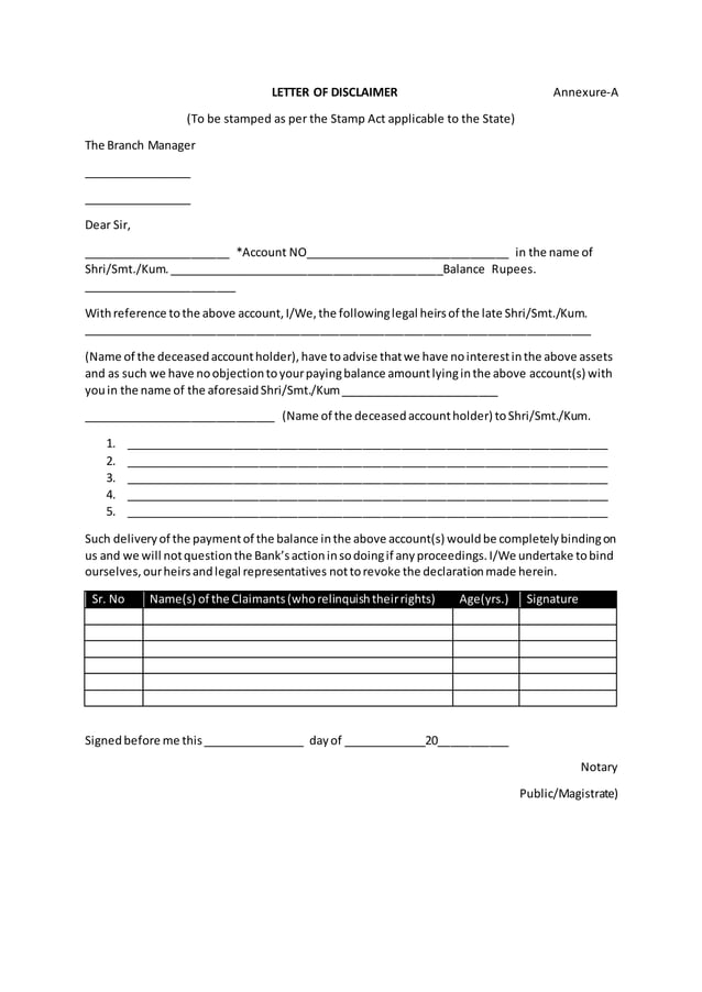 Letter of disclaimer | DOCX