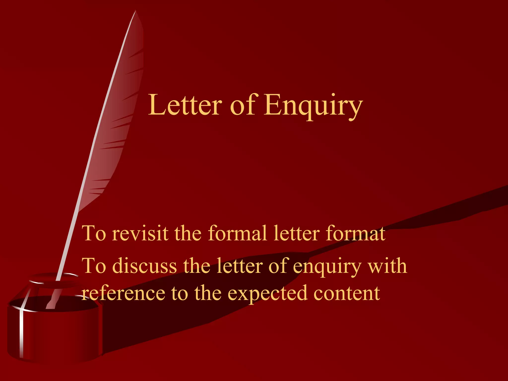 Letter writing- Enquiry Letter | PPT