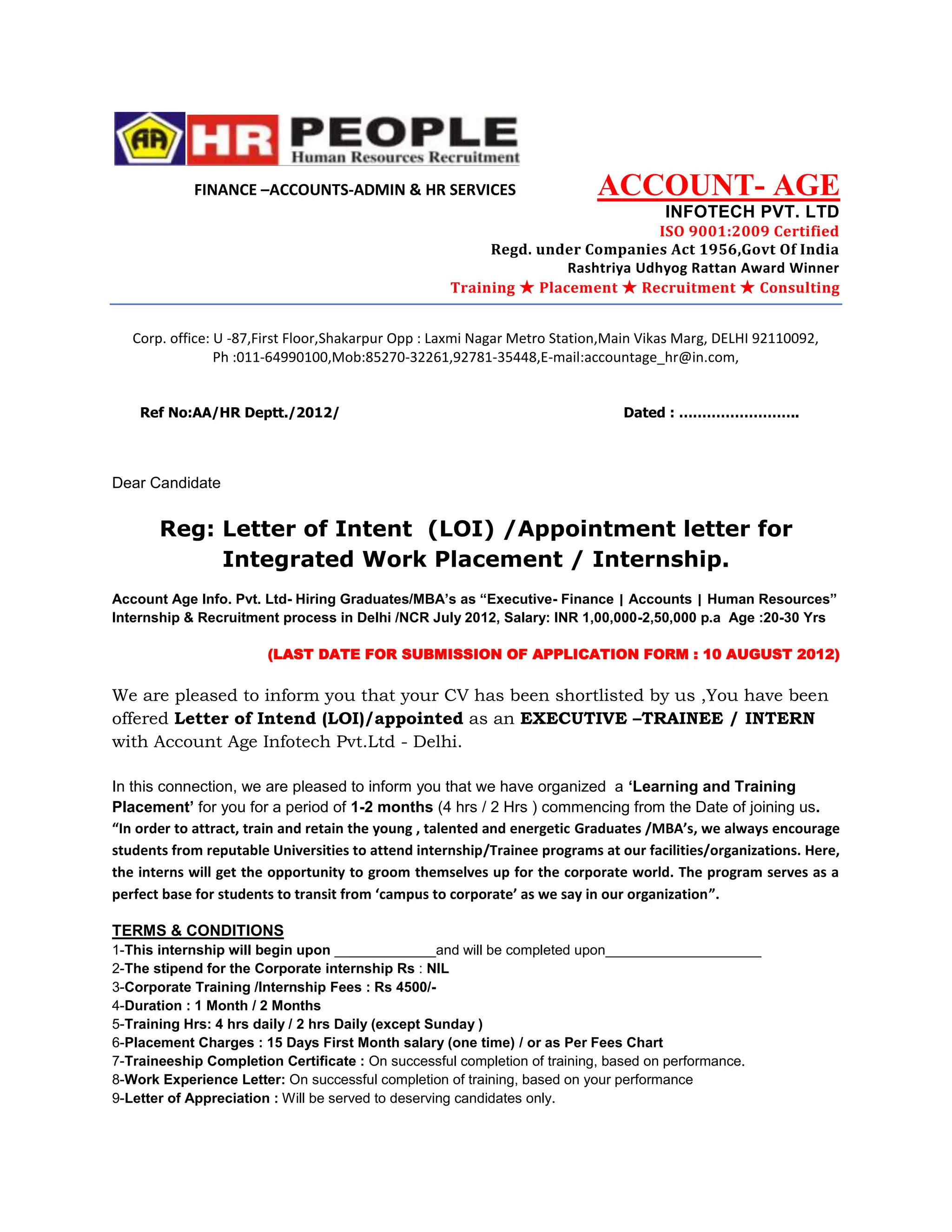 Letter of intent loi appointment letter | DOCX