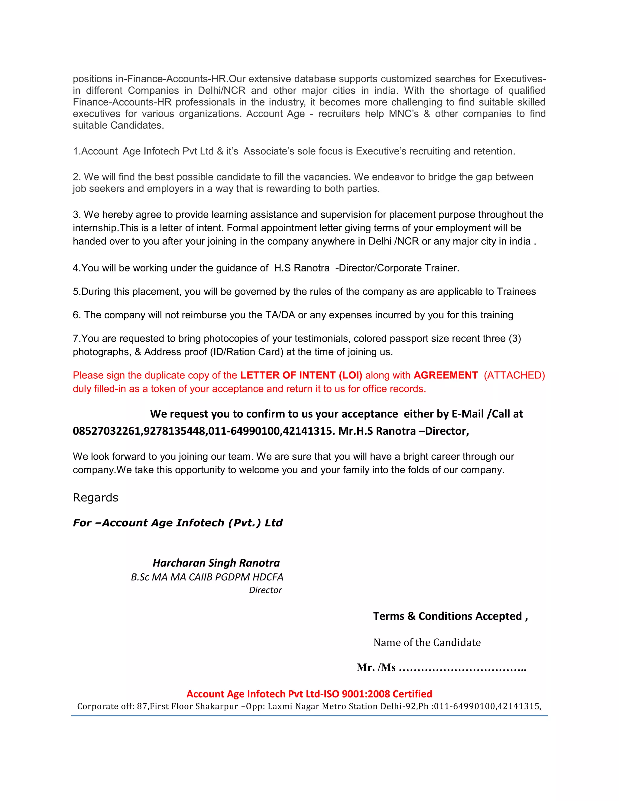 Letter of intent loi appointment letter | DOCX