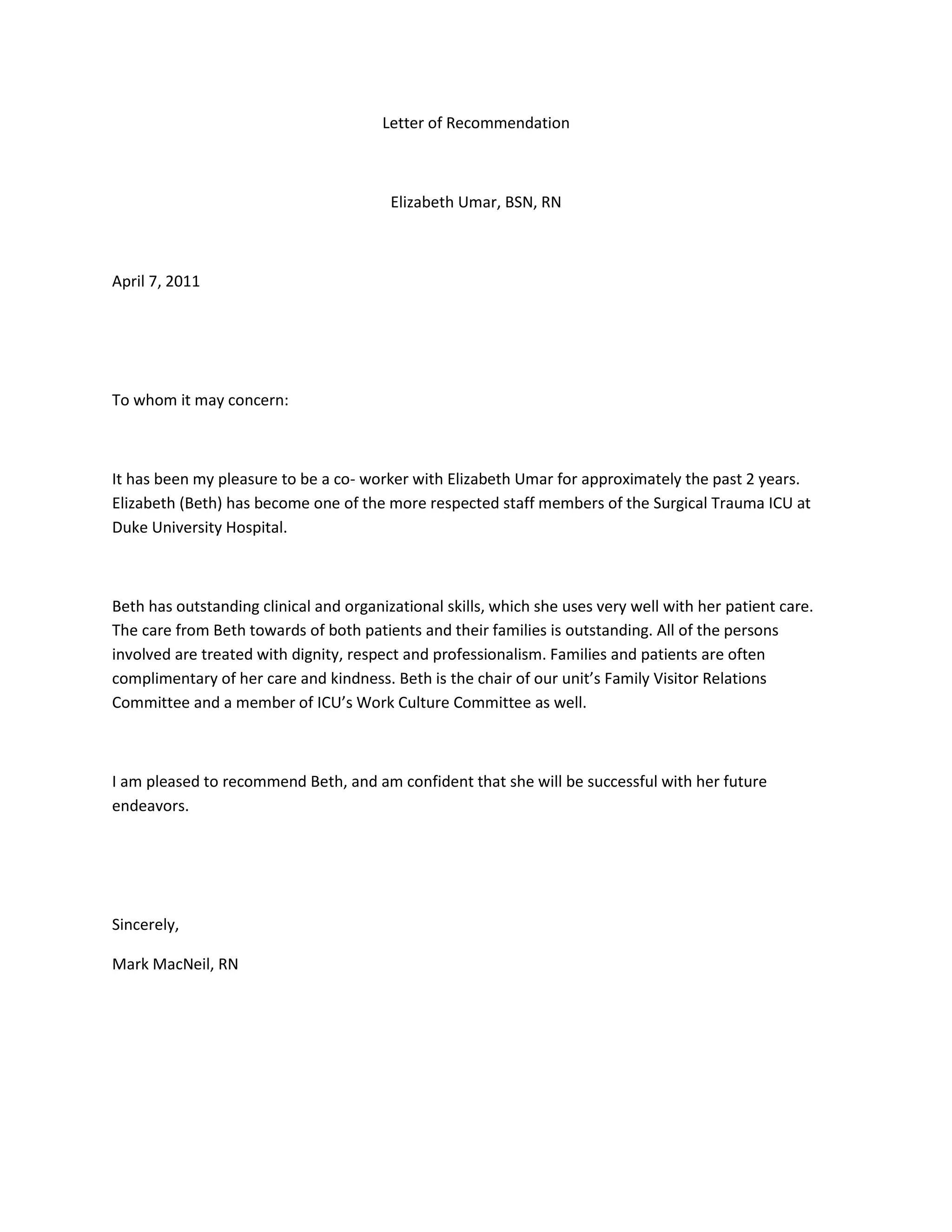 Letter of recommendation | DOCX