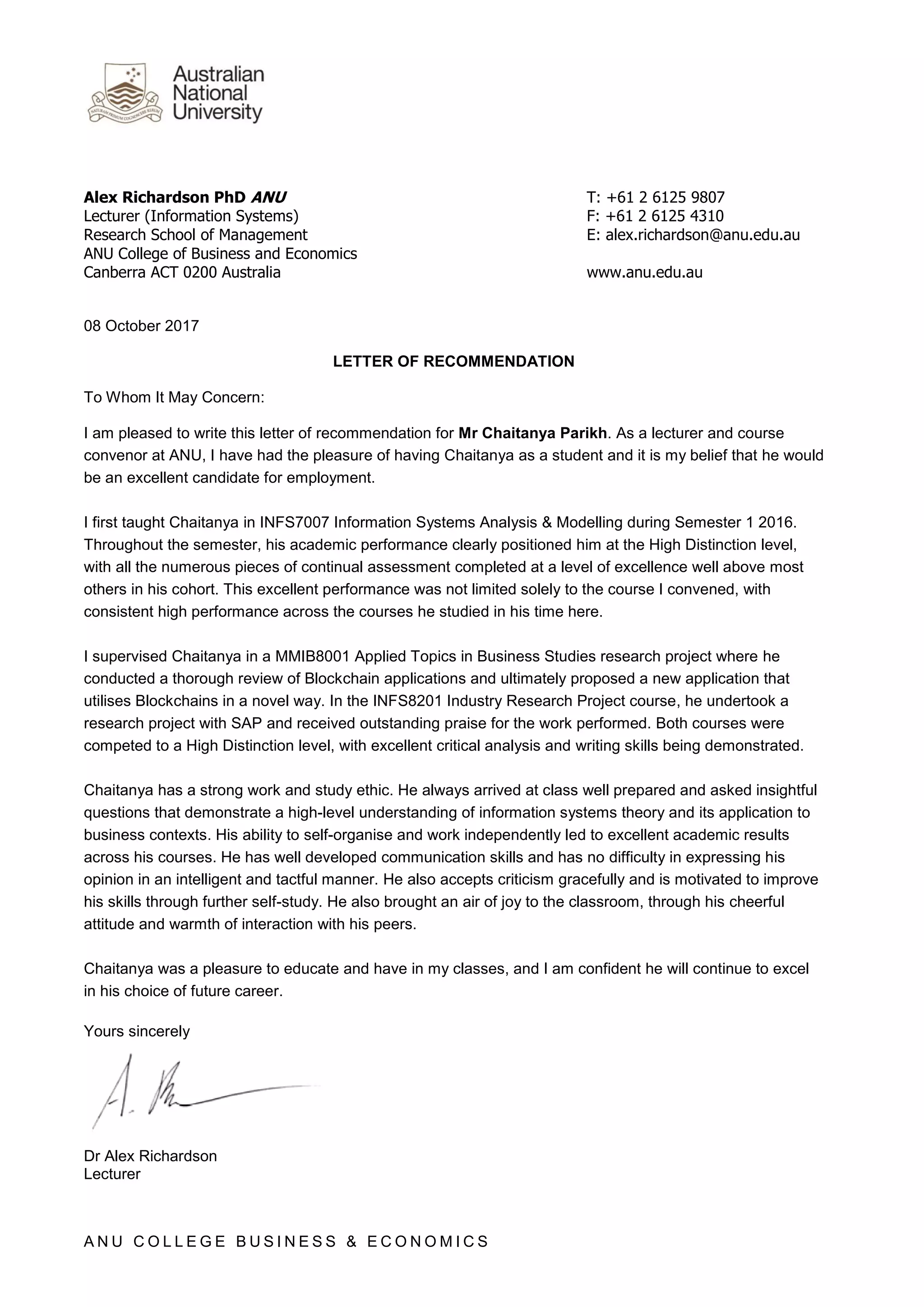 Letter of Recommendation | PDF