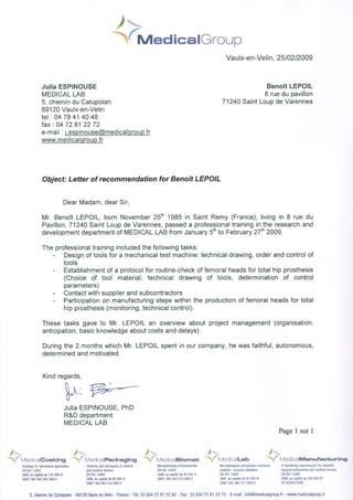 Letter of reference - Medical Group | PDF
