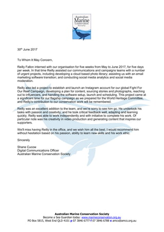 Letter of Reference From Shane Cucow | PDF